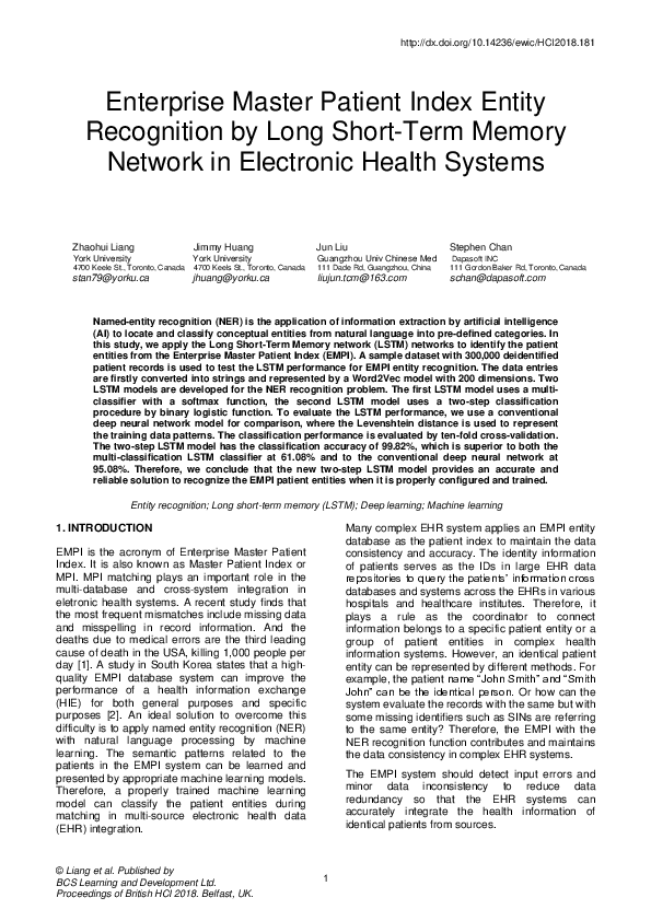 (PDF) Enterprise Master Patient Index Entity Recognition by Long Short ...