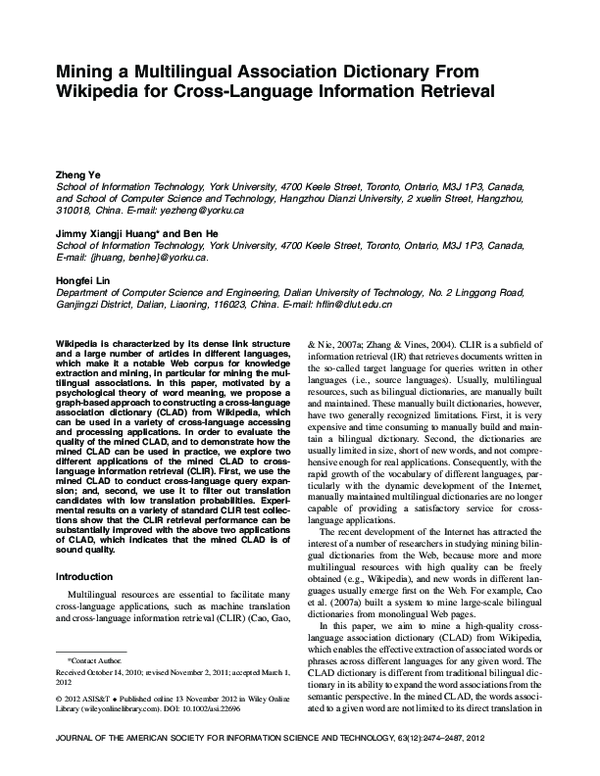 (PDF) Mining a multilingual association dictionary from Wikipedia for ...