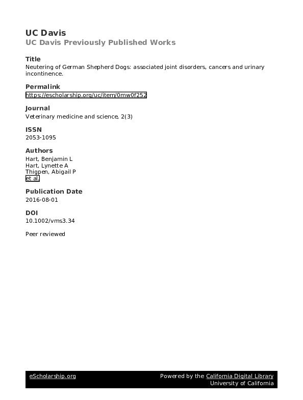 (PDF) Neutering of German Shepherd Dogs: associated joint disorders ...
