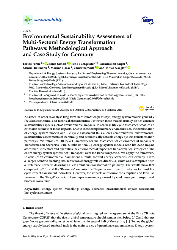 (PDF) Environmental Sustainability Assessment of Multi-Sectoral Energy ...