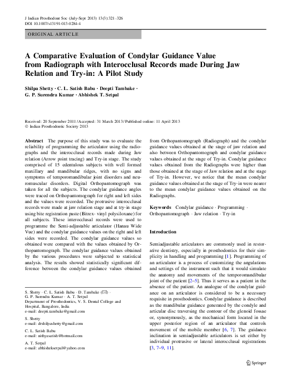 (PDF) A Comparative Evaluation of Condylar Guidance Value from ...
