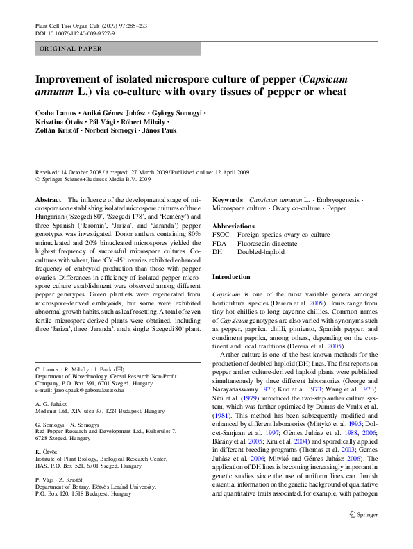 (PDF) Improvement of isolated microspore culture of pepper (Capsicum ...