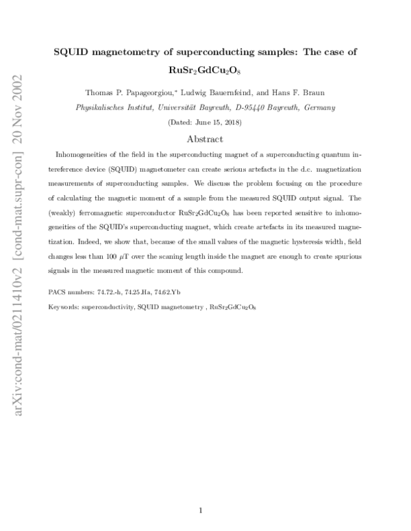 (PDF) SQUID Magnetometry of Superconducting Samples: A Practical Guide