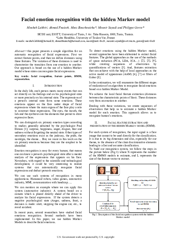 (PDF) Facial emotion recognition with the hidden Markov model | mounir sayadi - Academia.edu