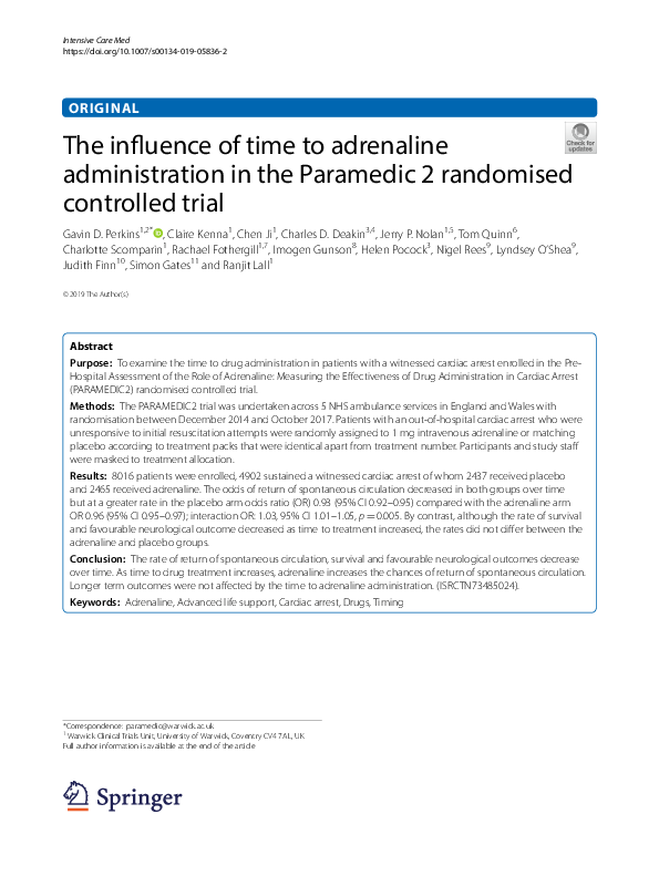 (PDF) The influence of time to adrenaline administration in the ...