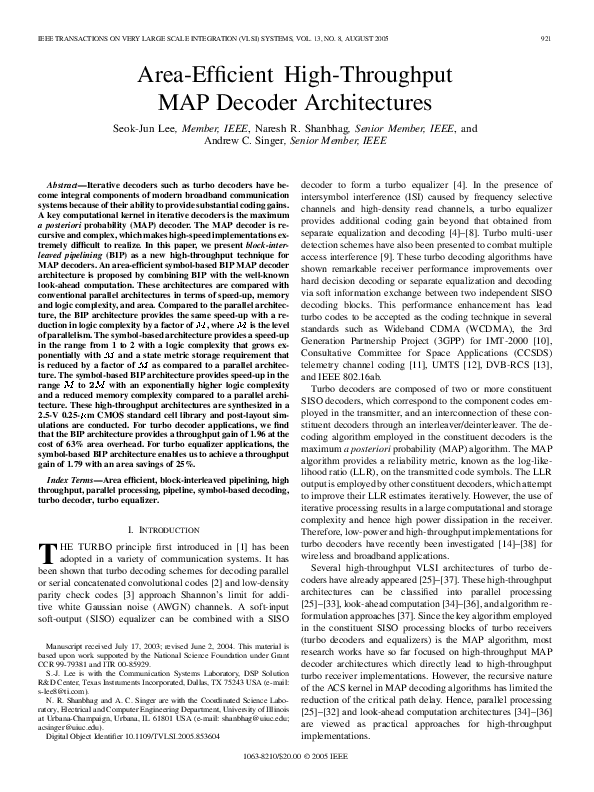 Pdf Area Efficient High Throughput Map Decoder Architectures
