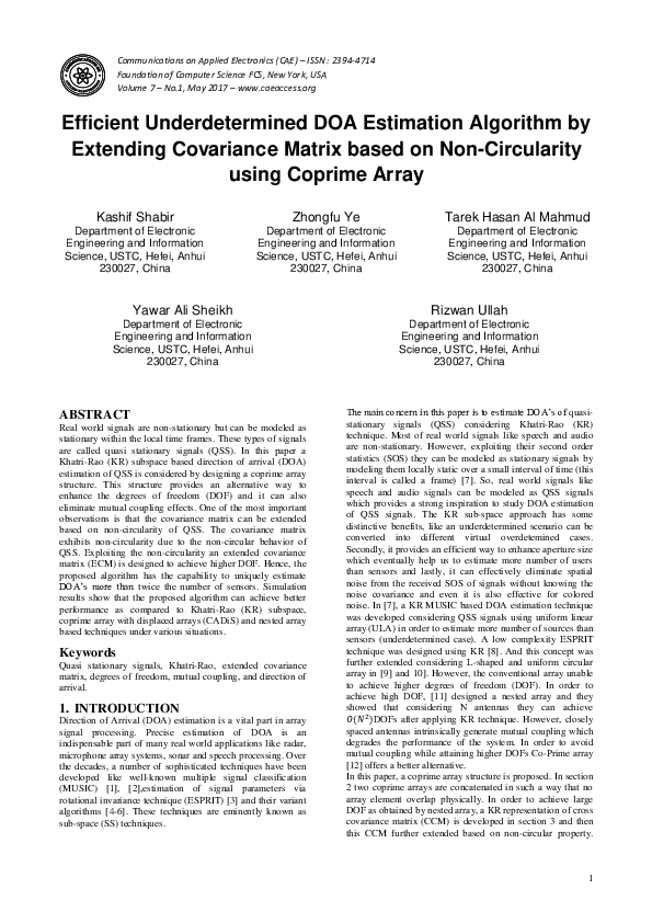 (PDF) Efficient Underdetermined DOA Estimation Algorithm by Extending Covariance Matrix based on ...