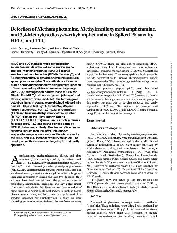 (PDF) Detection of methamphetamine, methylenedioxymethamphetamine, and ...