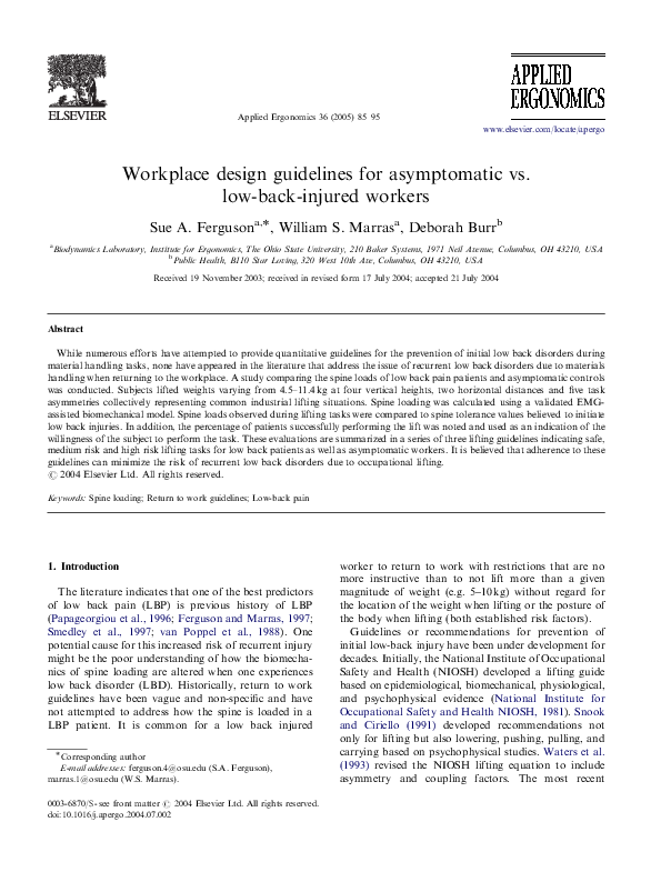 (PDF) Workplace design guidelines for asymptomatic vs. low-back-injured ...
