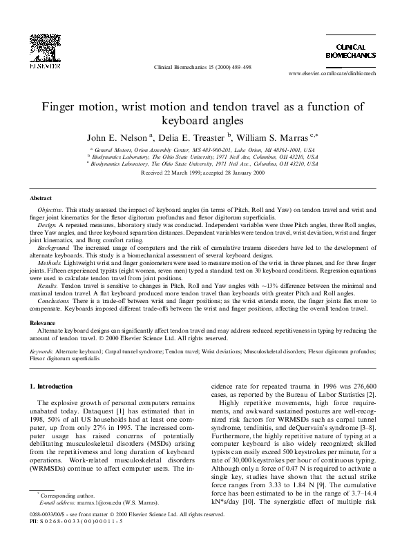 (PDF) Finger motion, wrist motion and tendon travel as a function of ...