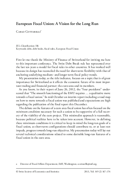 (PDF) European fiscal union: A vision for the long run
