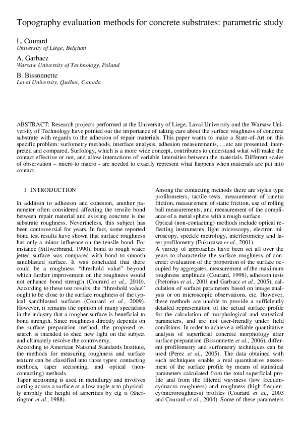 (PDF) Topography evaluation methods for concrete substrates: parametric ...