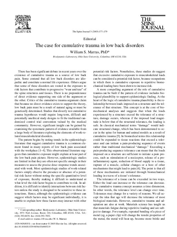 (PDF) The case for cumulative trauma in low back disorders