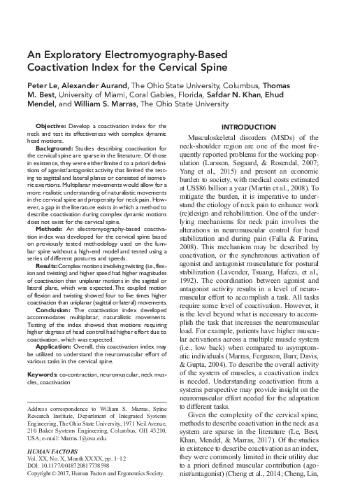 (PDF) An Exploratory Electromyography-Based Coactivation Index for the ...