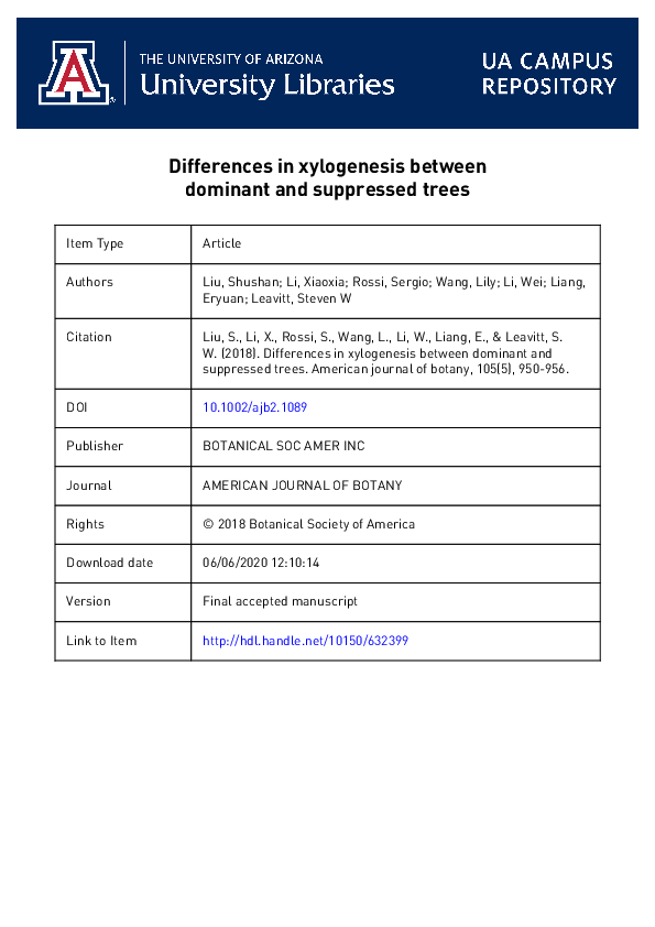 (PDF) Differences in xylogenesis between dominant and suppressed trees