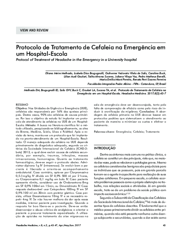 (PDF) Protocolo de Tratamento de Cefaleia na Emergência em um Hospital-Escola