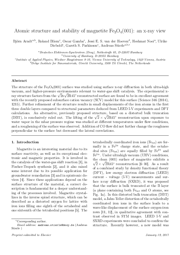 (PDF) Atomic structure and stability of magnetite Fe3O4(001): An X-ray view