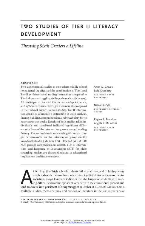 (PDF) Two Studies of Tier II Literacy Development: Throwing Sixth ...