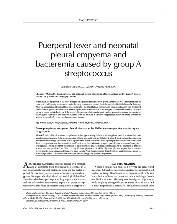(PDF) Puerperal fever and neonatal pleural empyema and bacteremia ...
