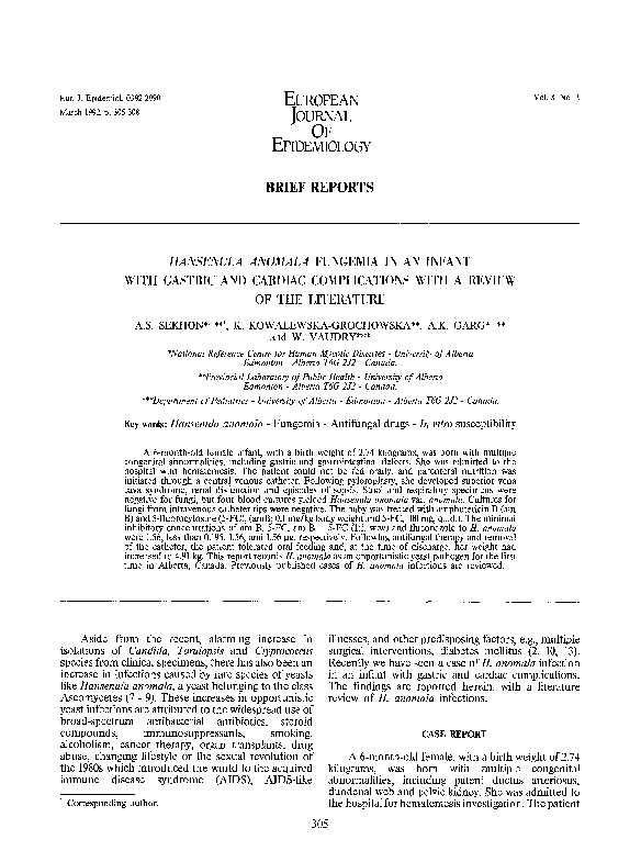 (PDF) Hansenula anomala fungemia in an infant with gastric and cardiac ...