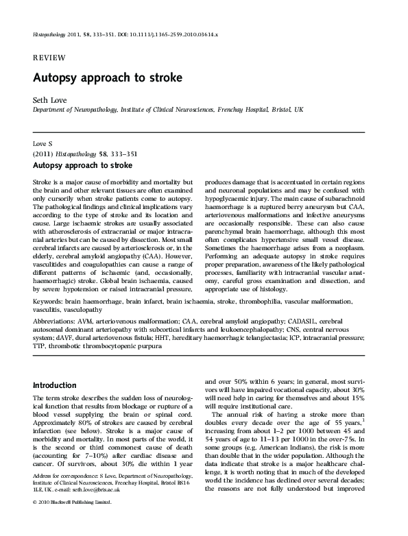 (PDF) Autopsy approach to stroke