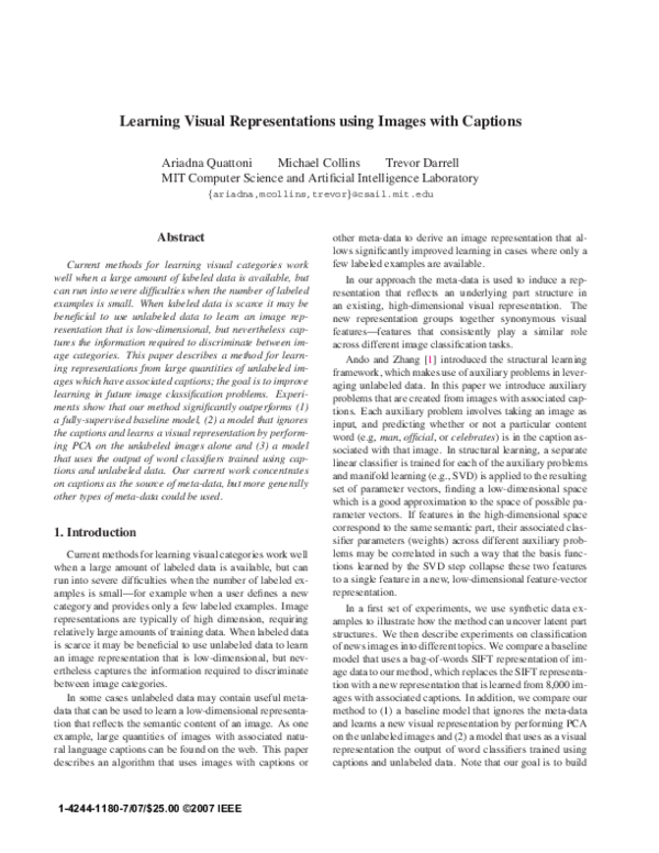 (PDF) Learning Visual Representations using Images with Captions