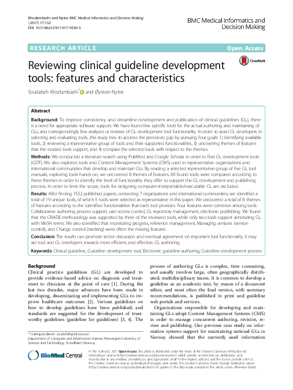 (PDF) Reviewing clinical guideline development tools: features and characteristics
