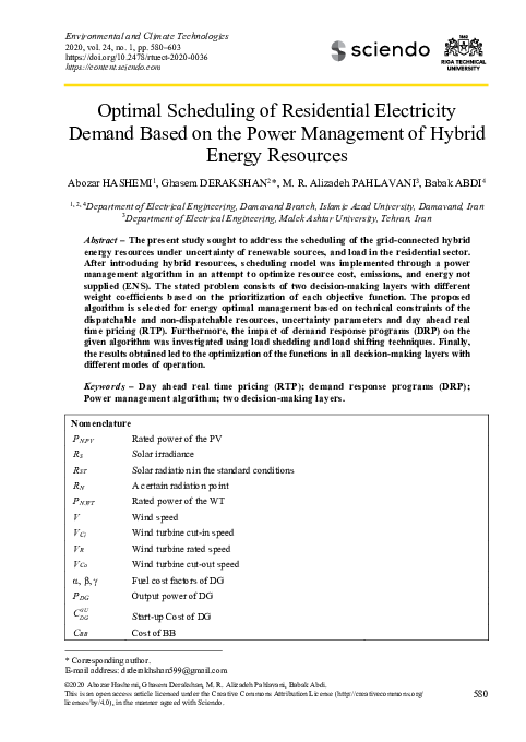 (PDF) Optimal Scheduling of Residential Electricity Demand Based on the ...