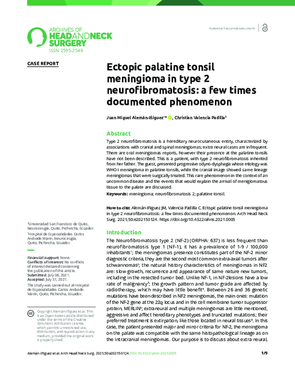 (PDF) Ectopic palatine tonsil meningioma in type 2 neurofibromatosis: a ...