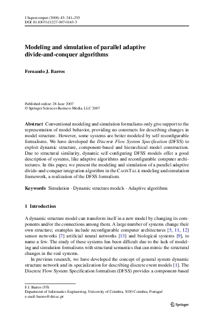 (PDF) Modeling and simulation of parallel adaptive divide-and-conquer algorithms | Fernando ...