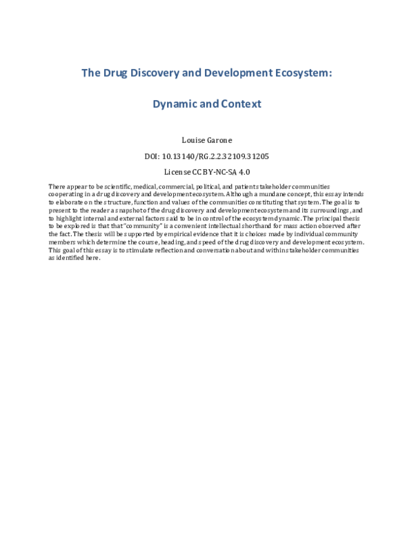 (PDF) The Drug Discovery and Development Ecosystem: Dynamic and Context