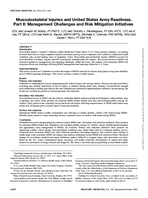 (PDF) Musculoskeletal Injuries and United States Army Readiness. Part ...