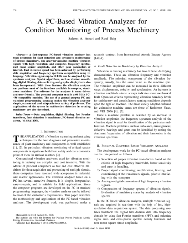 (PDF) A PC-based vibration analyzer for condition monitoring of process ...