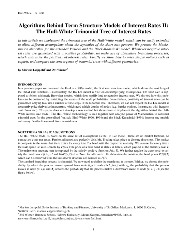 (PDF) Algorithms behind Term Structure Models of Interest Rates II: The ...
