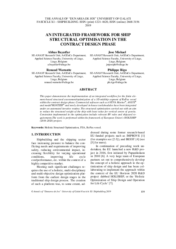 Pdf An Integrated Framework For Ship Structural Optimisation In Contract Design Phase