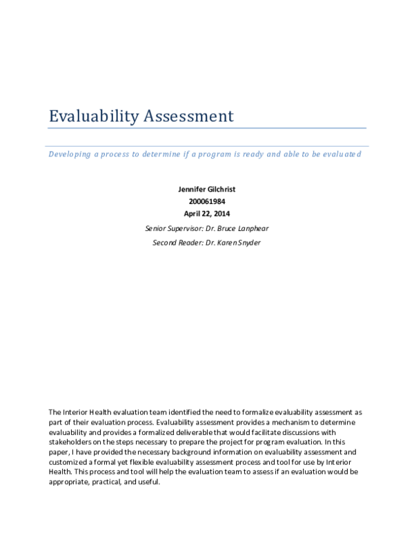 (PDF) Evaluability Assessment: Developing a Process to Determine if a ...