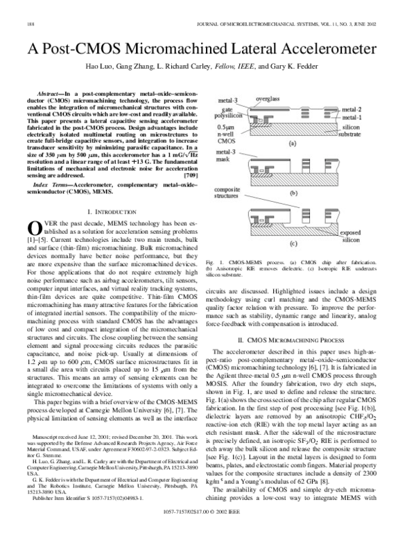 (PDF) A post-CMOS micromachined lateral accelerometer