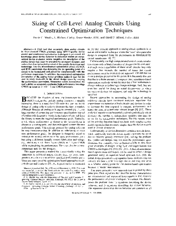 Pdf Sizing Of Cell Level Analog Circuits Using Constrained