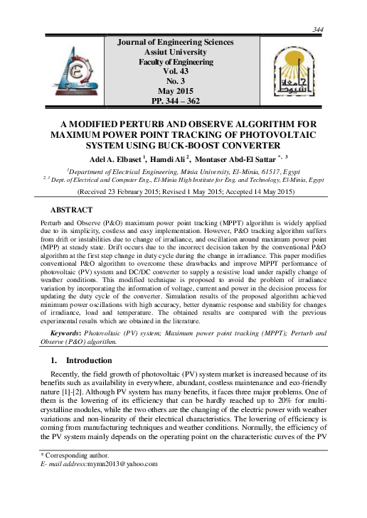 Pdf A Modified Perturb And Observe Algorithm For Maximum Power Point Tracking Of Photovoltaic 7759