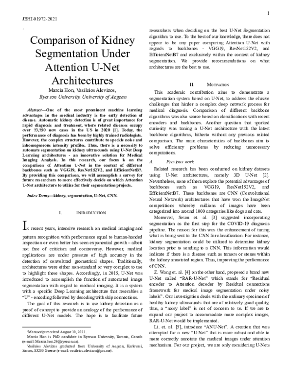 (PDF) Comparison of Kidney Segmentation Under Attention U-Net Architectures