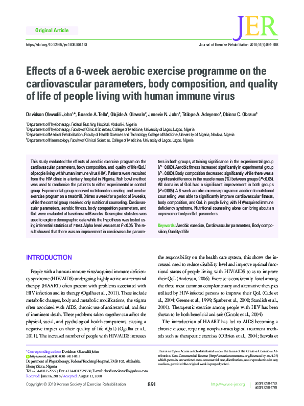 (PDF) Effects of a 6-week aerobic exercise programme on the ...