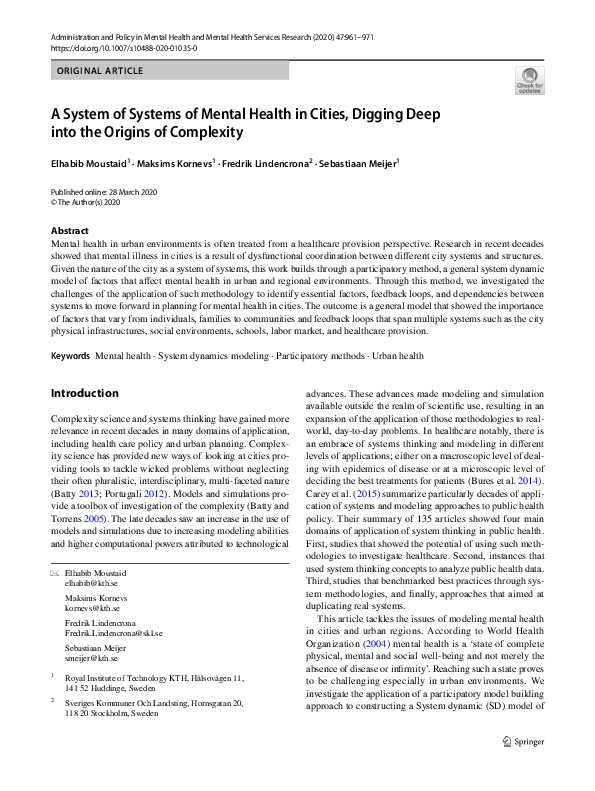 (PDF) A System of Systems of Mental Health in Cities, Digging Deep into ...