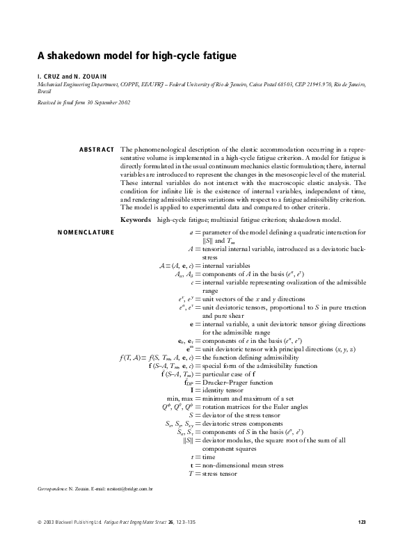 (PDF) A shakedown model for high-cycle fatigue