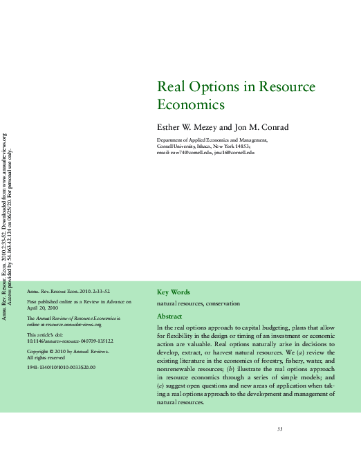 (PDF) Real Options in Resource Economics
