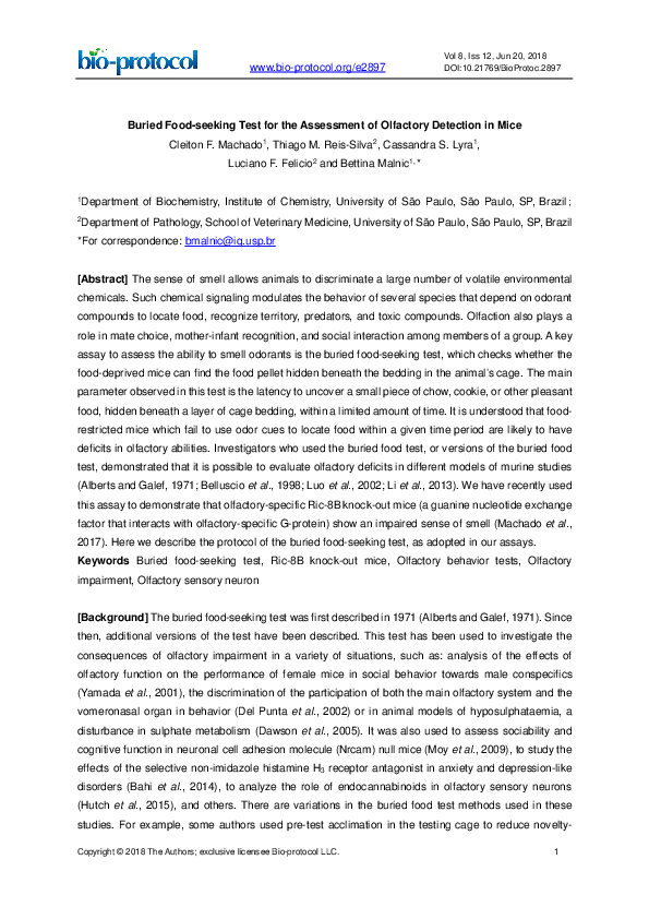(PDF) Buried Food-seeking Test for the Assessment of Olfactory ...