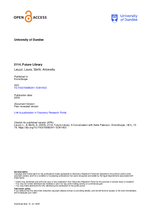 (PDF) 2114, Future Library: A Conversation with Katie Paterson