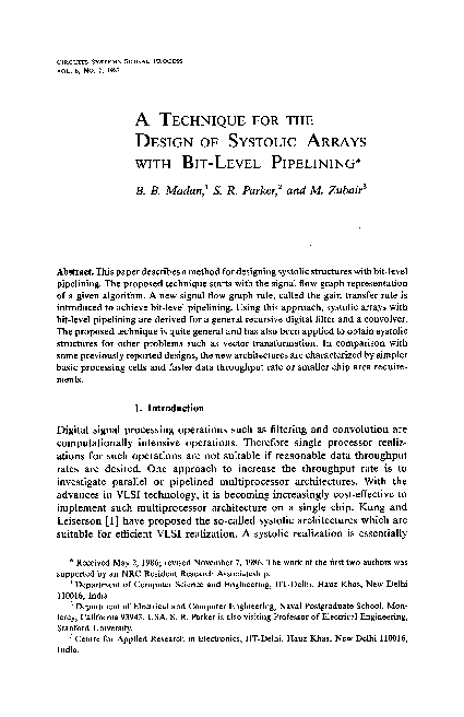 Pdf A Technique For The Design Of Systolic Arrays With Bit Level Pipelining