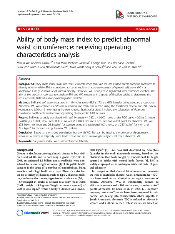 (PDF) Ability of body mass index to predict abnormal waist ...