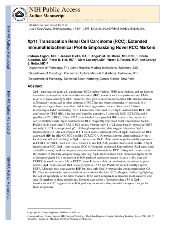 (PDF) Xp11 Translocation Renal Cell Carcinoma (RCC): Extended ...