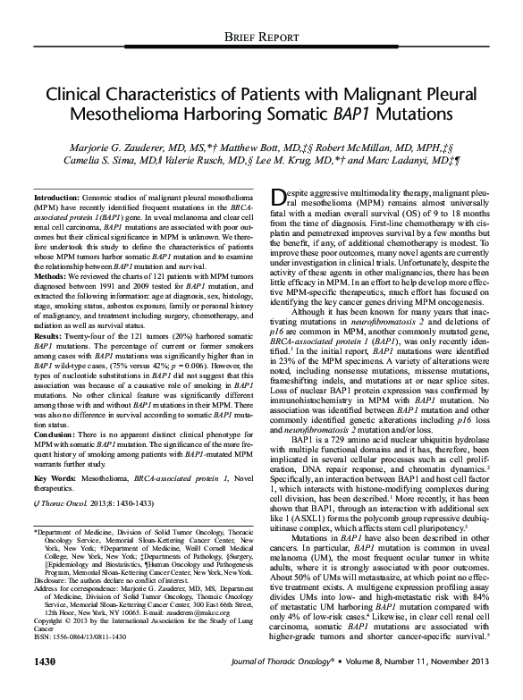 (PDF) Clinical Characteristics of Patients with Malignant Pleural ...